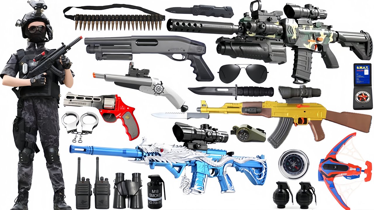 Special police weapon toy set unboxing, M416 gun, Barret ,AK47,SUPER ...