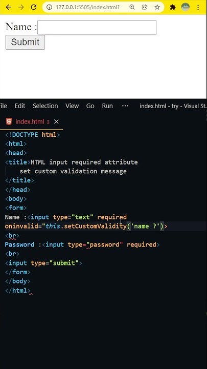 HTML form input required attribute, set custom validation message - YouTube