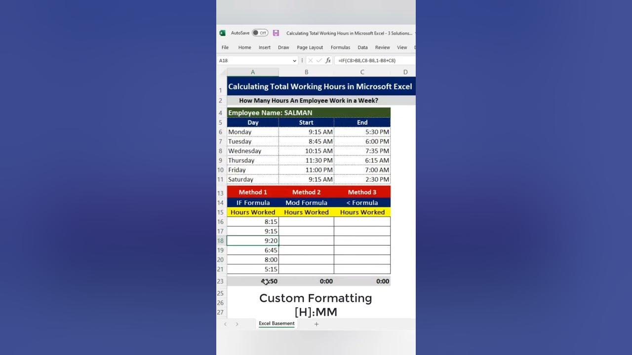 Excel Hack || Calculate total working hours in Microsoft Excel😲 #short #shorts #excel #exceltips ...