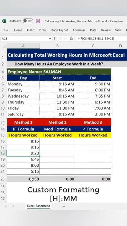 Excel Hack || Calculate total working hours in Microsoft Excel😲 #short #shorts #excel #exceltips ...