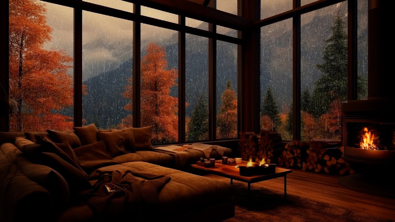Cozy Peaceful Ambience with Autumn Rain and Fireplace Sounds for ...
