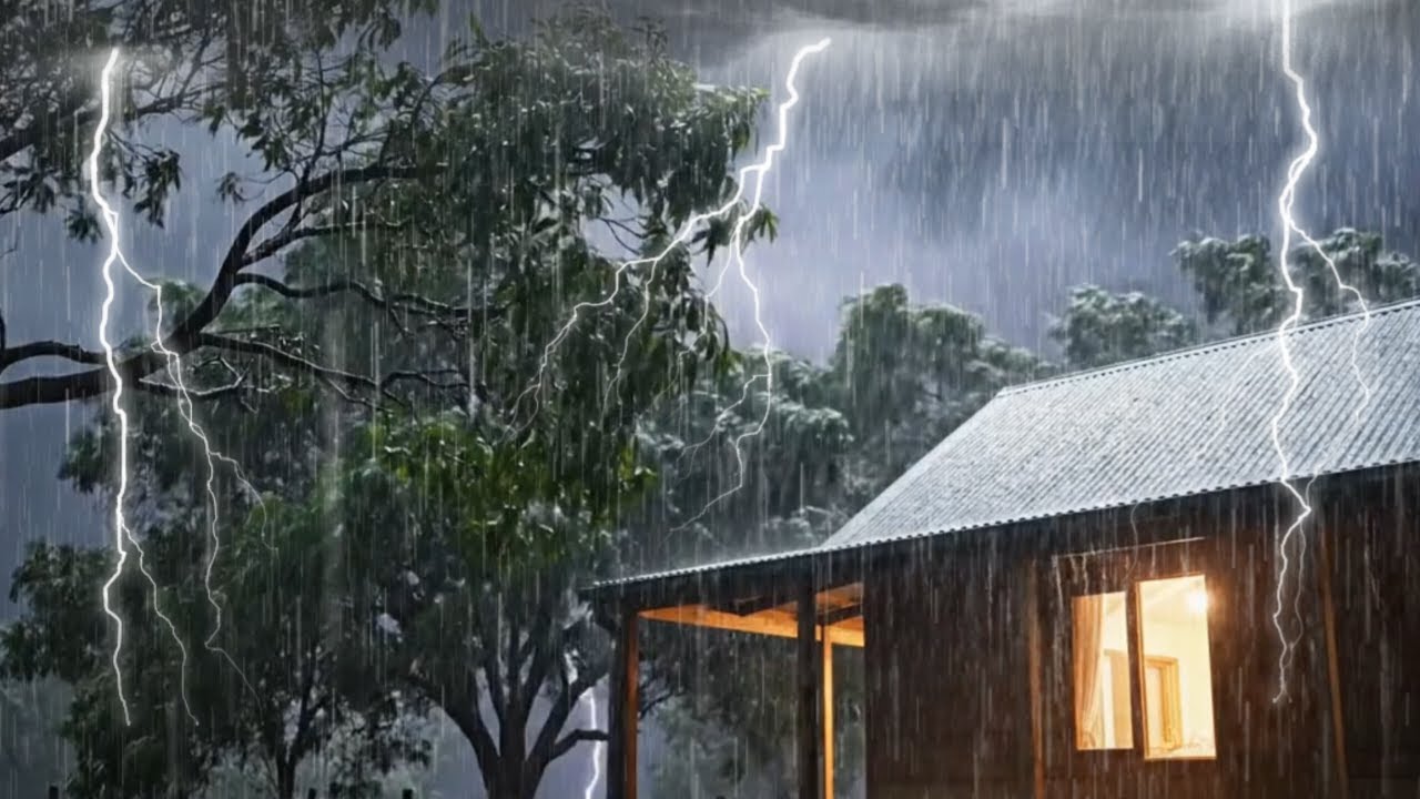 Severe Thunderstorm at Night 🌧️ Heavy Rain & Distant Lightning (Sleep ...