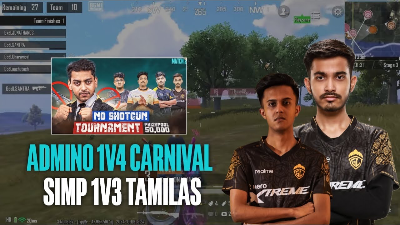 Admino 1v4 Carnival Gaming 😱 | Simp 1v3 Team Tamilas 🔥 | In No shotgun tournament By Soul Aman 💛 ...