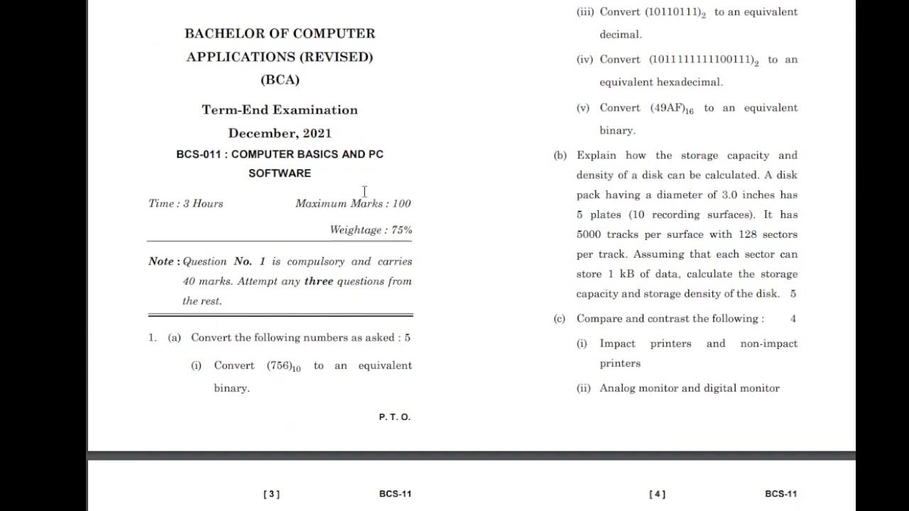 BCS-011 Last Year December Question Paper 2021 | BCA 1st Semester ...