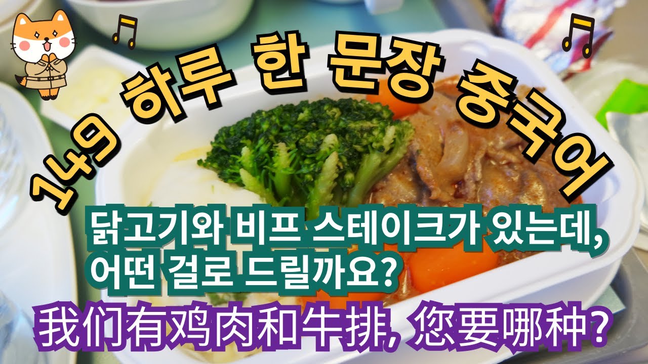 149 하루 한 문장 중국어 닭고기와 비프 스테이크가 있는데 어떤 걸로 드릴까요 중국어로 어떻게 말할까요
