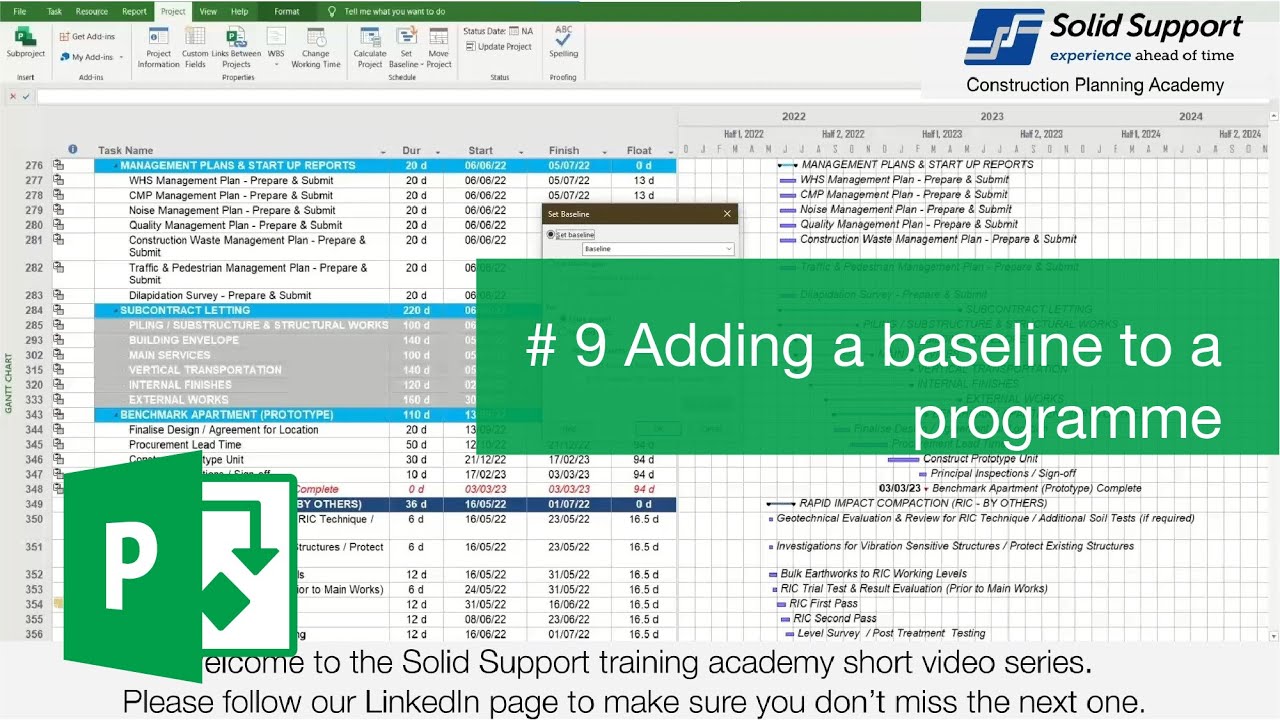 Adding a baseline to a programme - MSP quick tip # 9 - YouTube