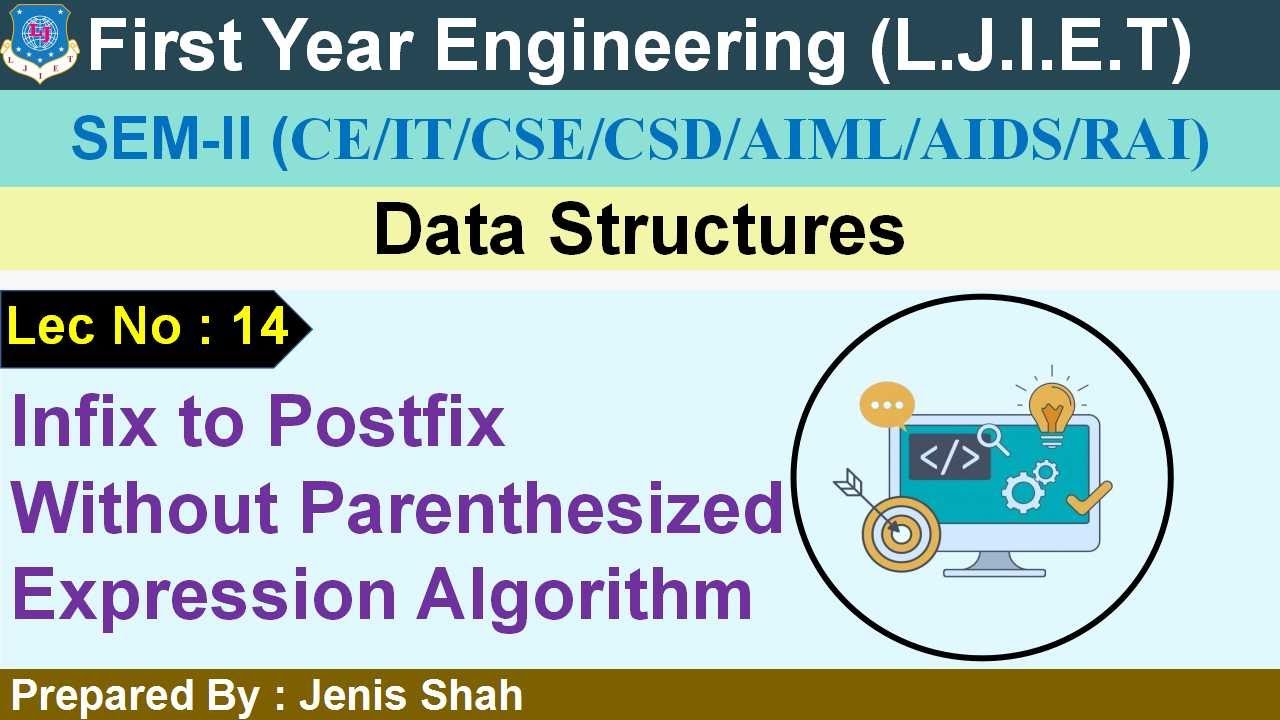 Lec-14_Infix to Postfix Without Parenthesised Algorithm| Data Structures | First Year ...
