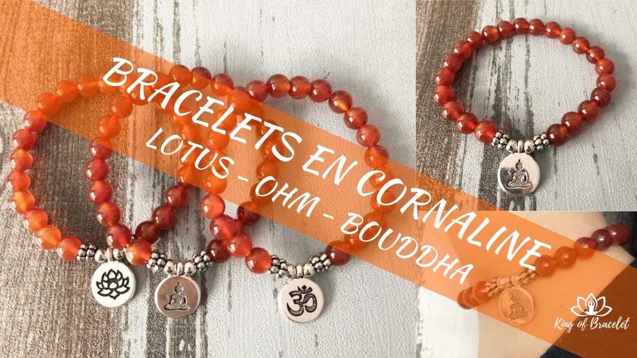 Bracelets en Pierre de Cornaline (Bouddha, Lotus, OHM) - Lithothérapie - YouTube
