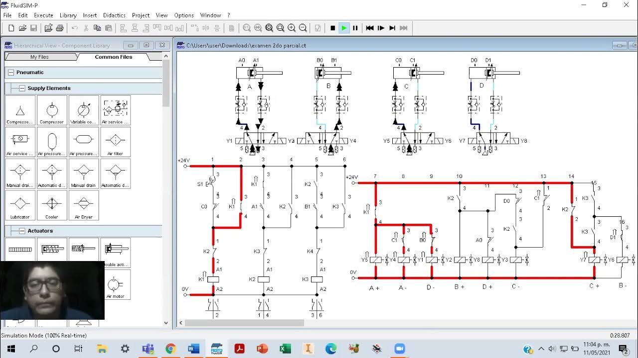FluidSIM simulación de 4 pistones de manera electroneumática por el ...