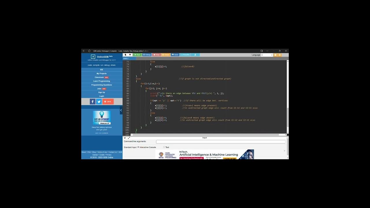 display adjacency matrix of graph and indegree -outdegree of every vertex(C code) - YouTube