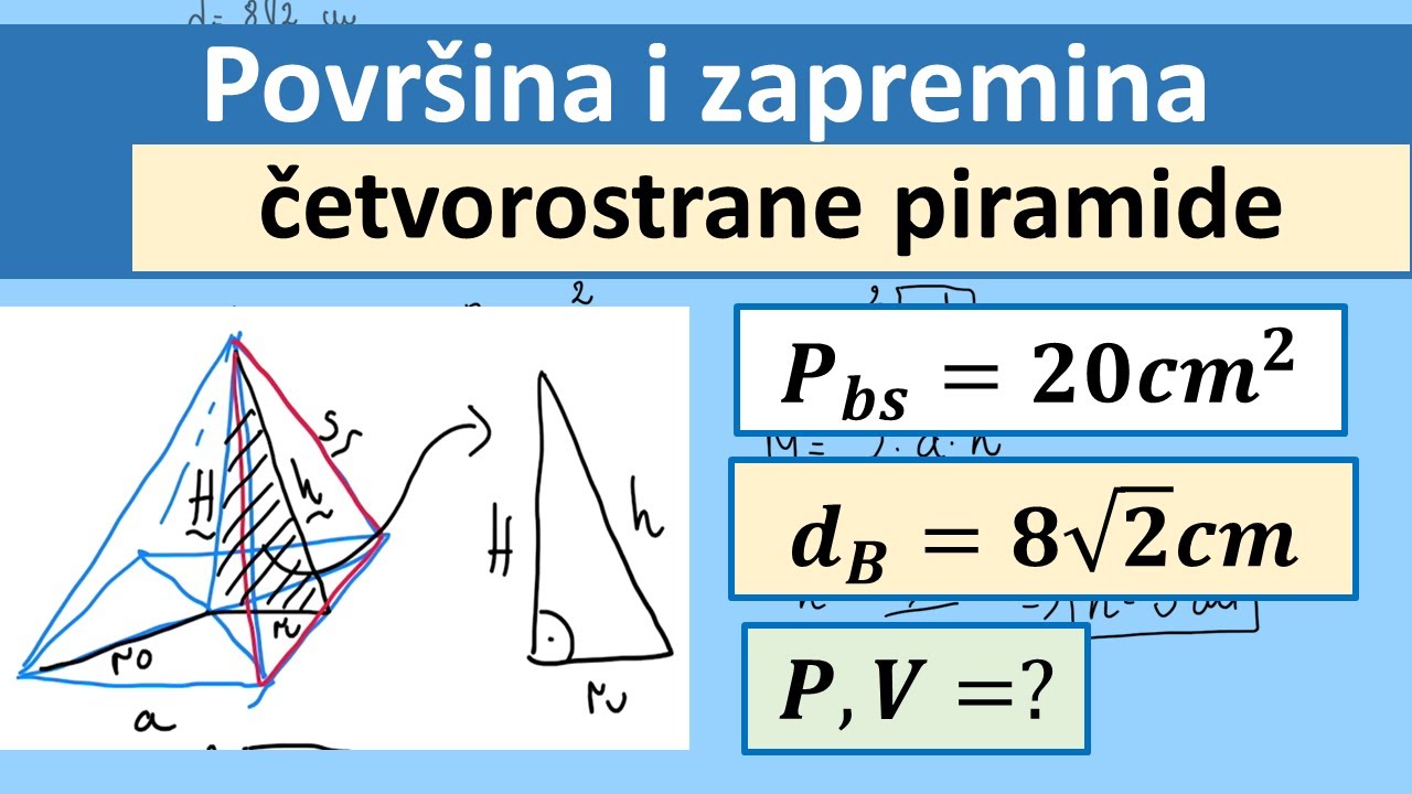 Površina pravilne četvorostrane piramide zadaci. Matematika za 8 razred ...