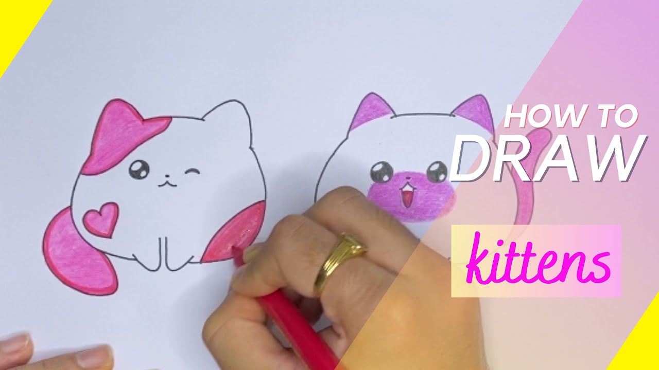 How to draw kitten saying hi | cute fur ball kitten, draw like pro ...