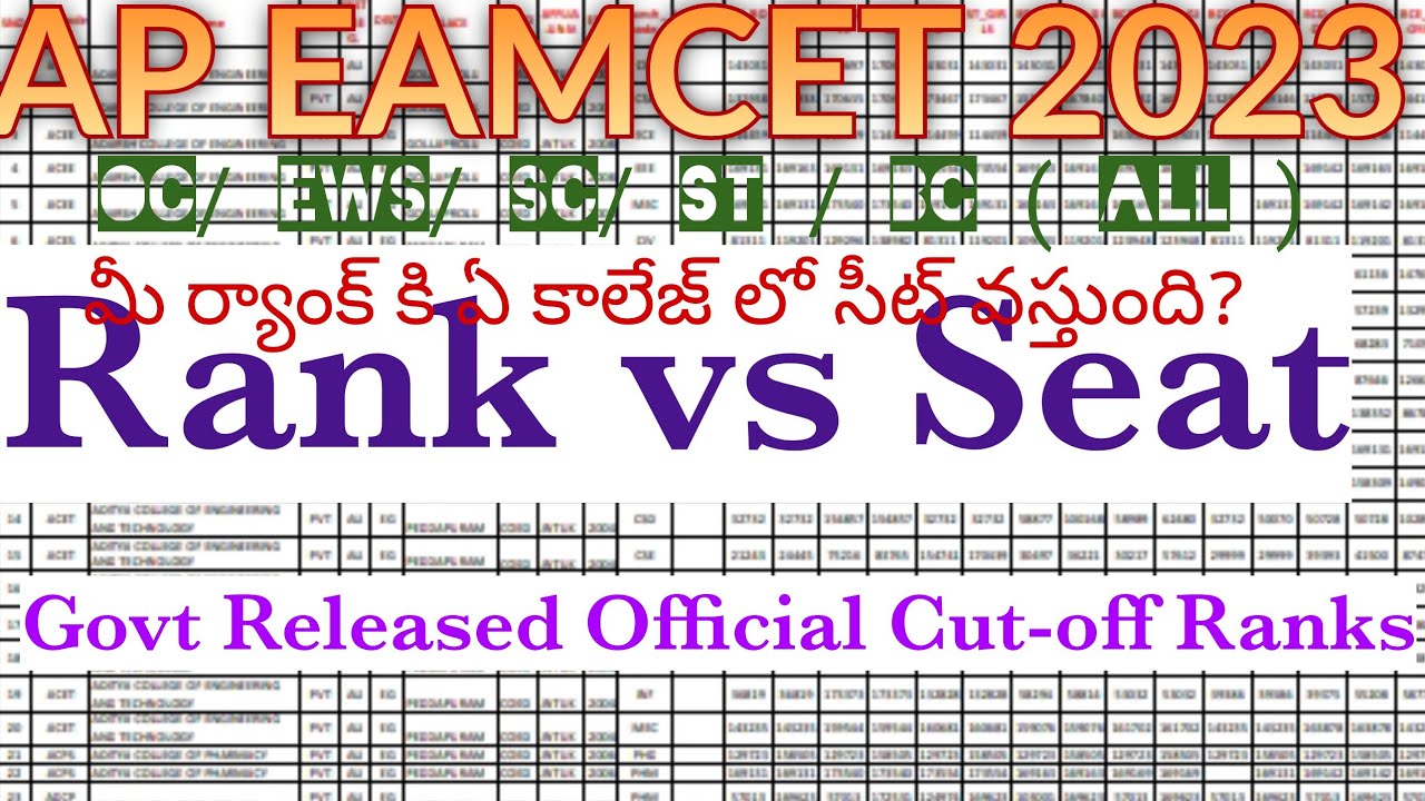 Ap Eamcet 2023 Rank vs Seat - Government released official cutoff ranks ...