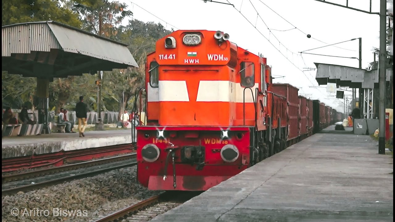 Ballasts loaded BOBYN wagon pulled by newly painted WDM 3D diesel ...