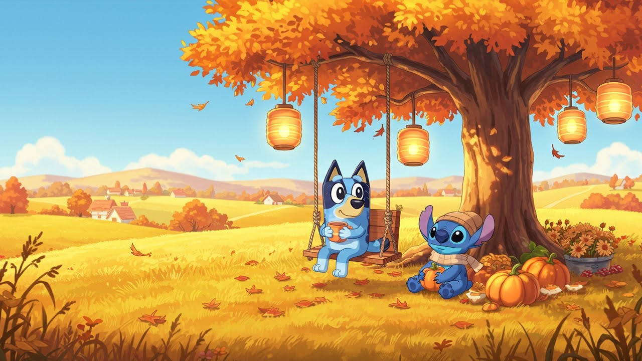 Stitch & Bluey Autumn Morning ☀️ Gentle Lofi Study Vibes 🍂 Chill Beats ...