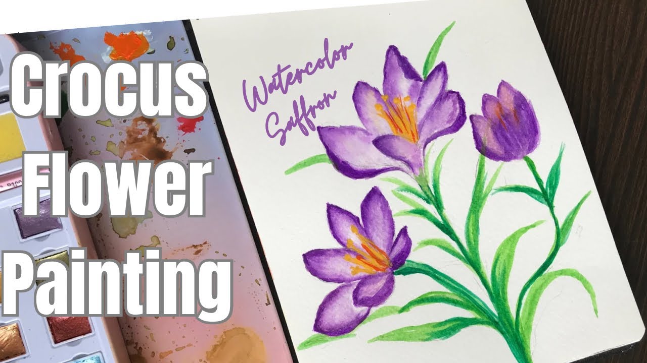 Crocus |Saffron flower painting with watercolor - YouTube