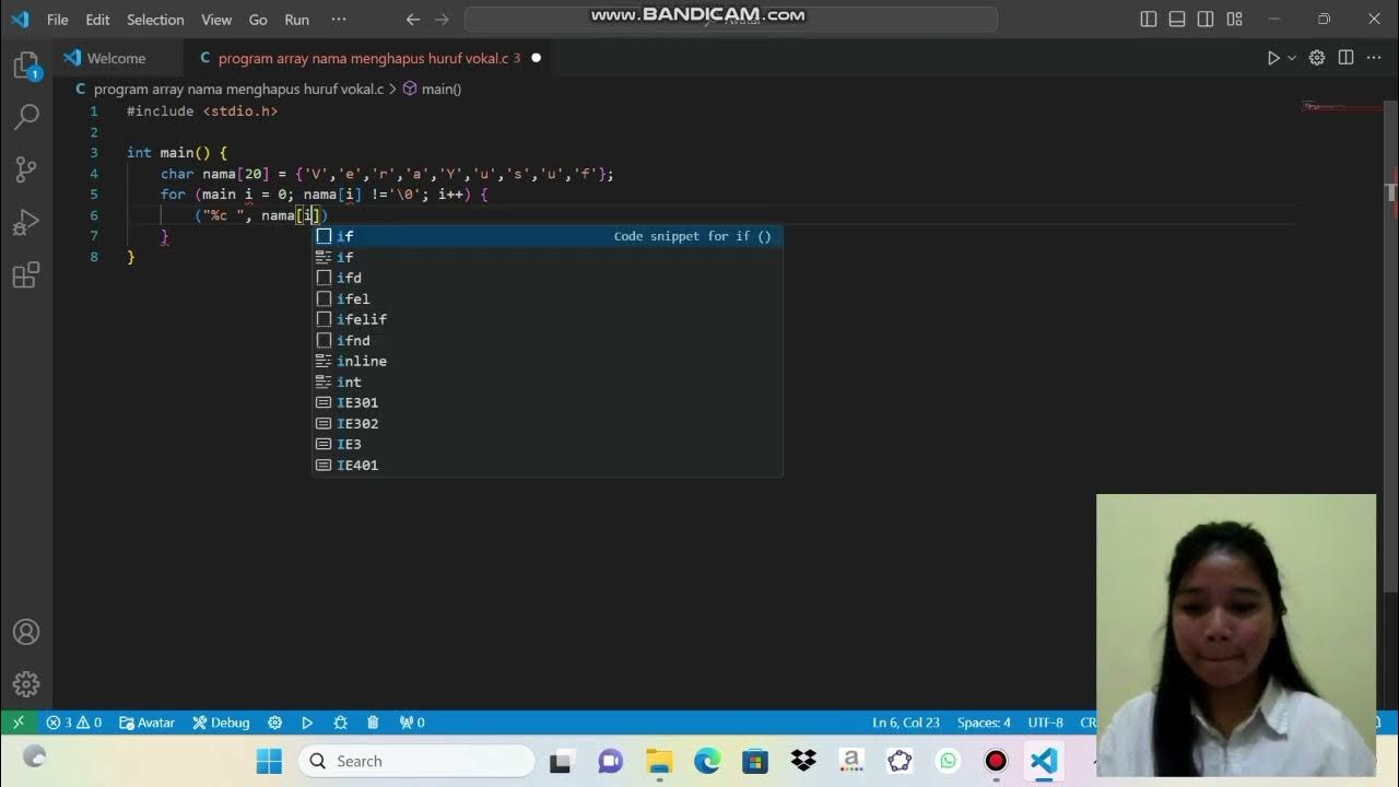 tutorial membuat program array "nama" menghapus huruf vokal. - YouTube