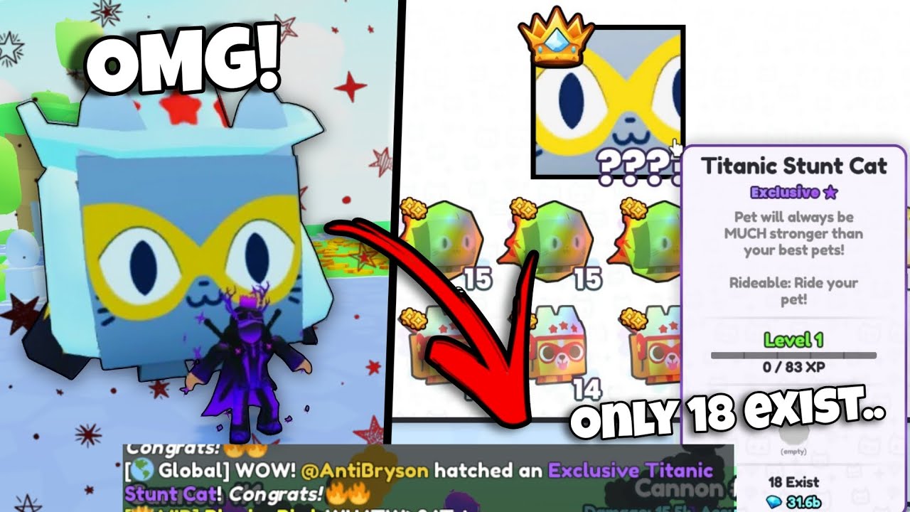 😱 I HATCHED ONE OF THE FIRST TITANIC STUNT CATS IN PET SIMULATOR 99!! 😱 ...