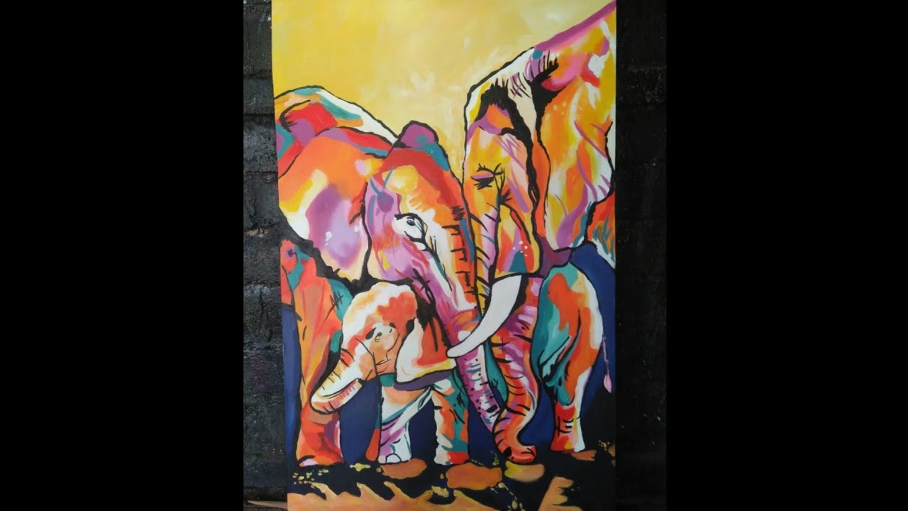 MELUKIS GAJAH DI KANVAS / HOW TO DRAW ELEPHANT EASY STEP BY STEP ...