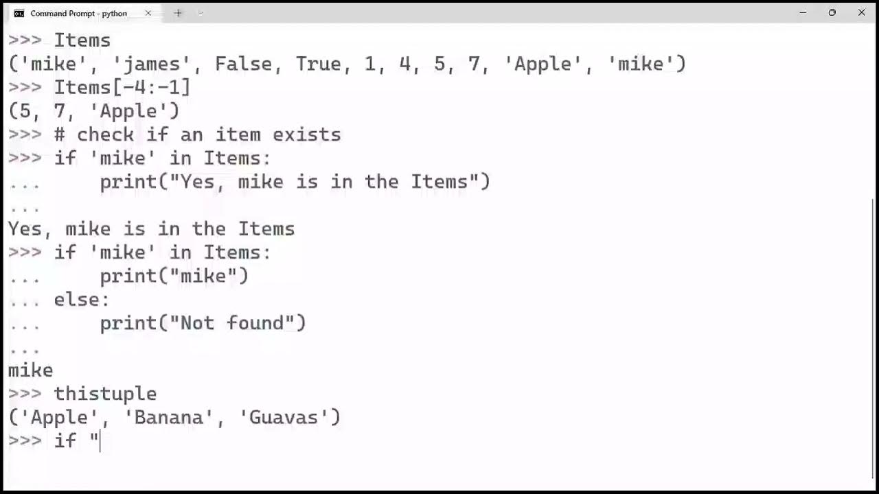 Tuples in python - Checking Items - YouTube