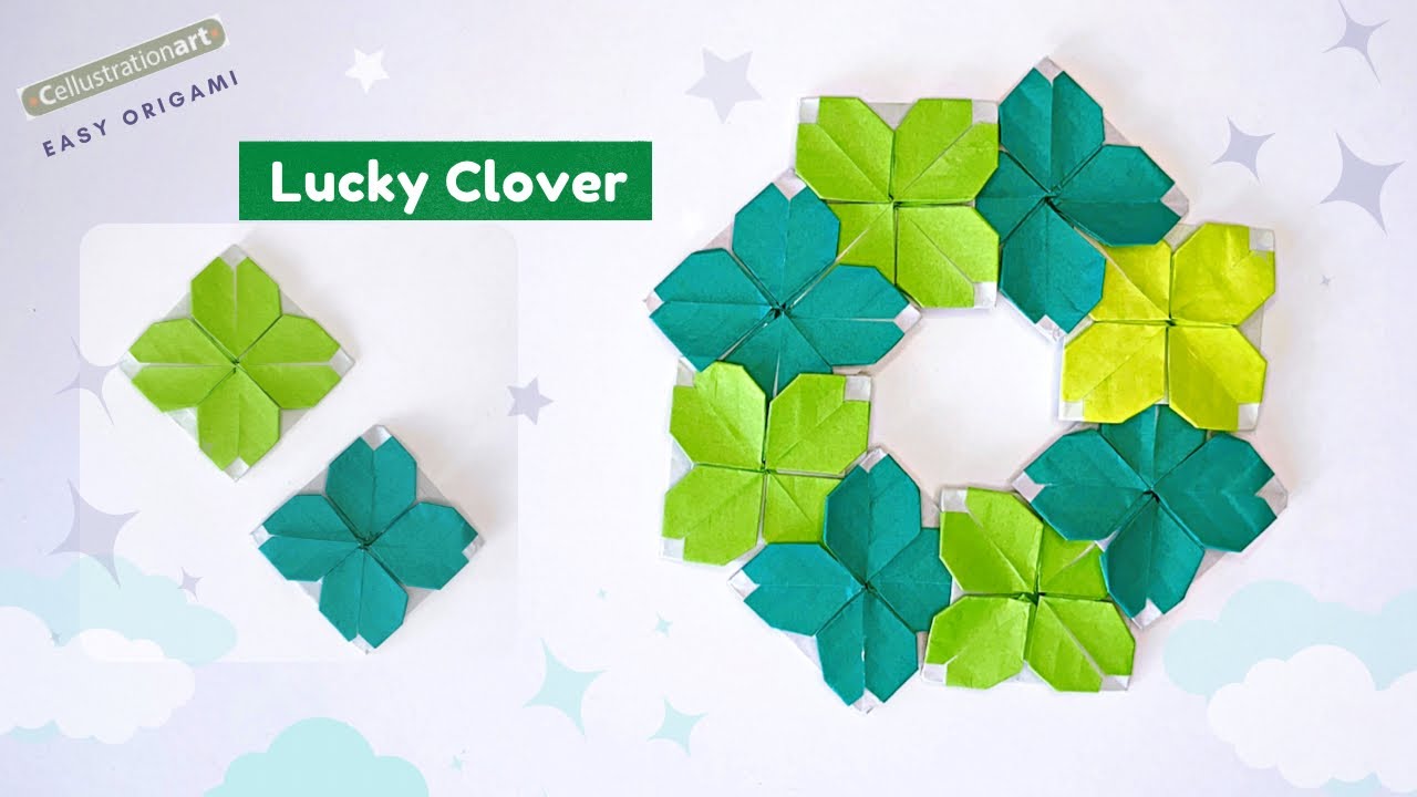 FOUR-LEAF CLOVER ORIGAMI🍀 Easy Paper Clover Wreath | DIY Paper leaf clover | Origami Lucky ...