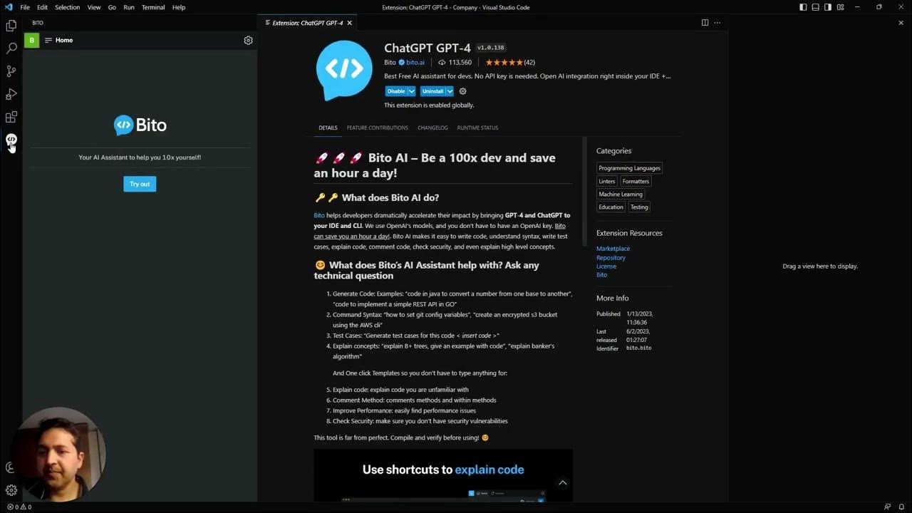 How to install the Bito plugin in Visual Studio Code - YouTube