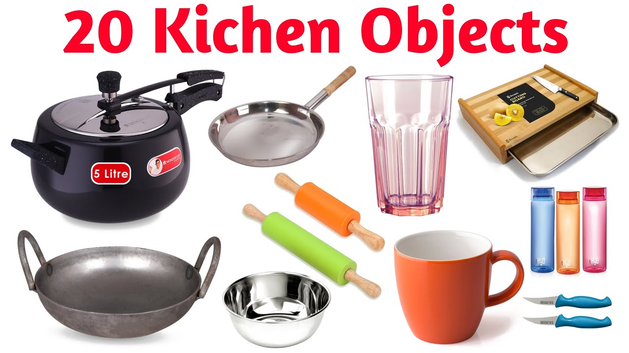 20 Kitchen Objects Names for Kids | Learn Kitchen Vocabulary in English ...