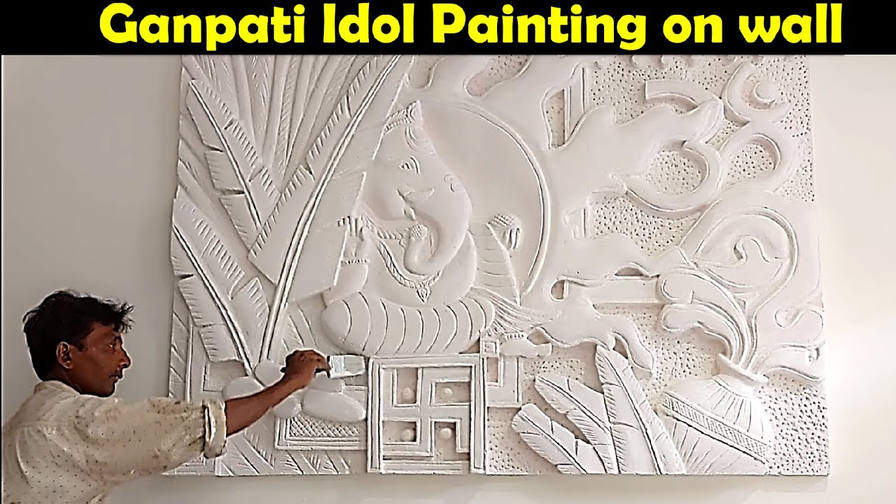 Wall Mounted Ganpati Idol Colour Painting | White cement Ganesha idol ...