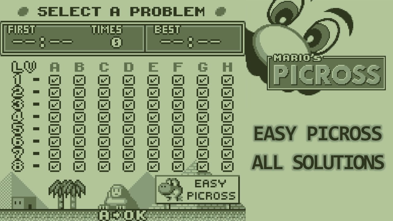 Easy Picross (All Solutions) | Mario's Picross (GB) 100% Walkthrough ...