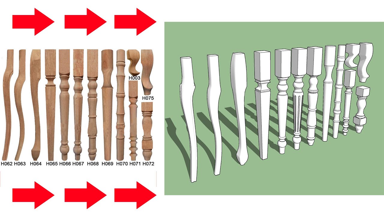 How to draw 3d various table legs with sketchup - YouTube