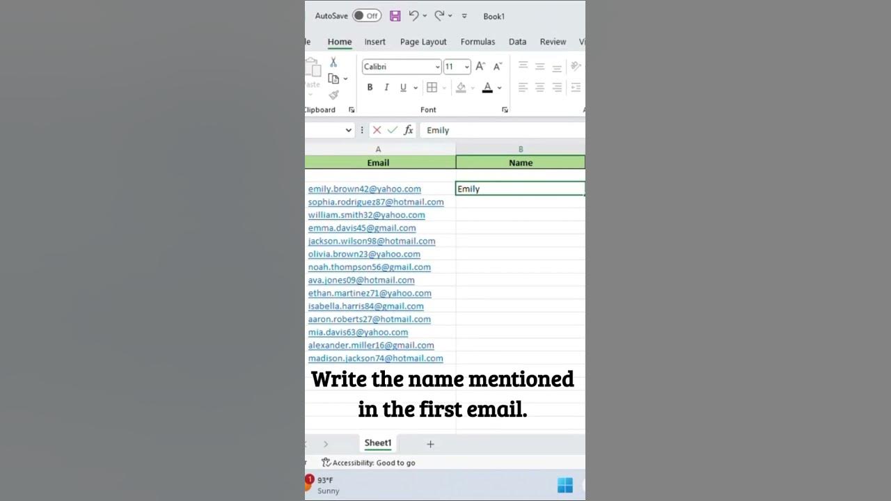 How to extract names from the emails in Excel | Autofill data in Excel | Flash fill in Excel ...