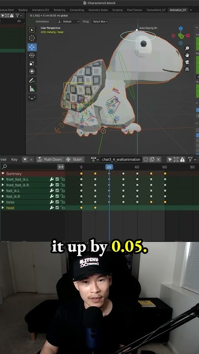 Creating Head Movement Animation - making a 3d game character in Blender - 3.4: Dino Turtle ...