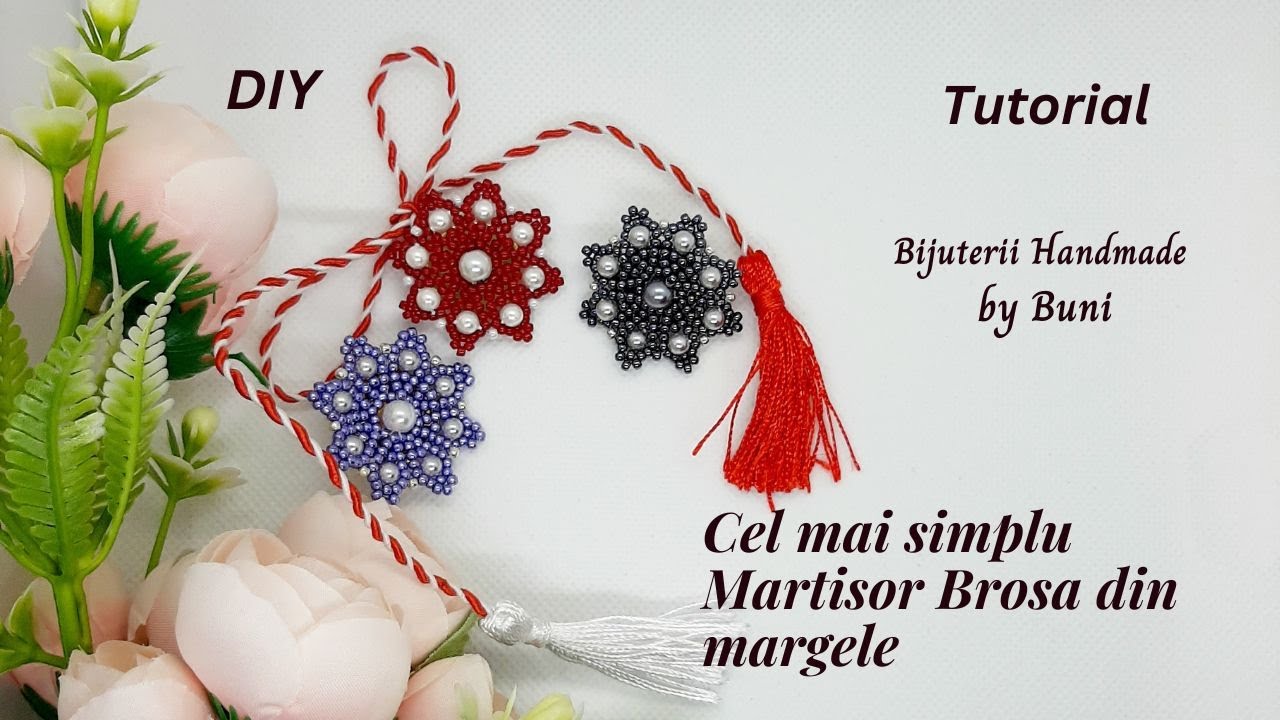 Cum se face cel mai simplu Martisor Brosa din margele / flower brooch beaded tutorial - YouTube