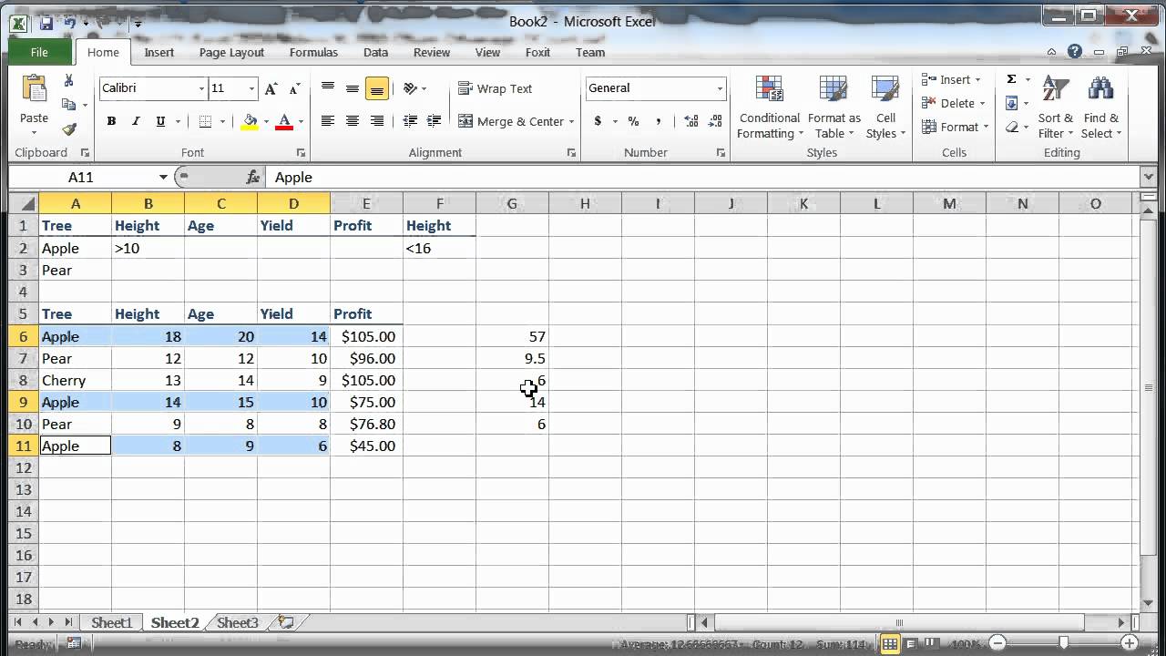 Xl2010 Functions Database Dsum Daverage Dcount Youtube