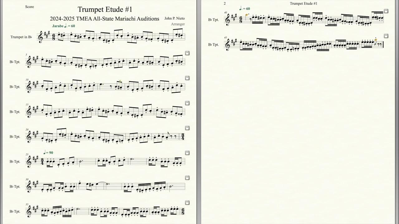 2024-2025 TMEA All-State Mariachi Auditions, Trumpet Etude 1 at 60, 90 ...