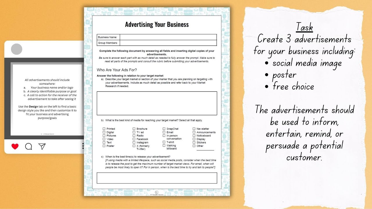 Advertisements Assignment for Student Created Businesses - Preview ...