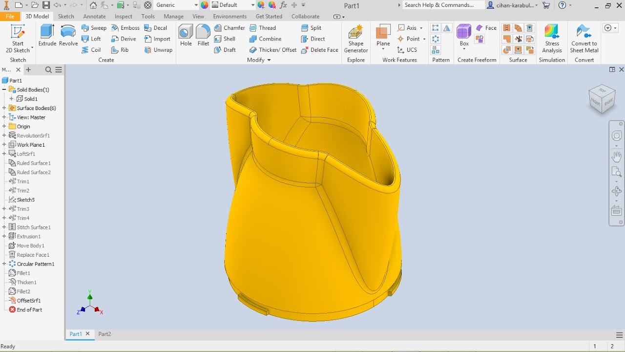 Autodesk Inventor Vase with Surfaces - YouTube