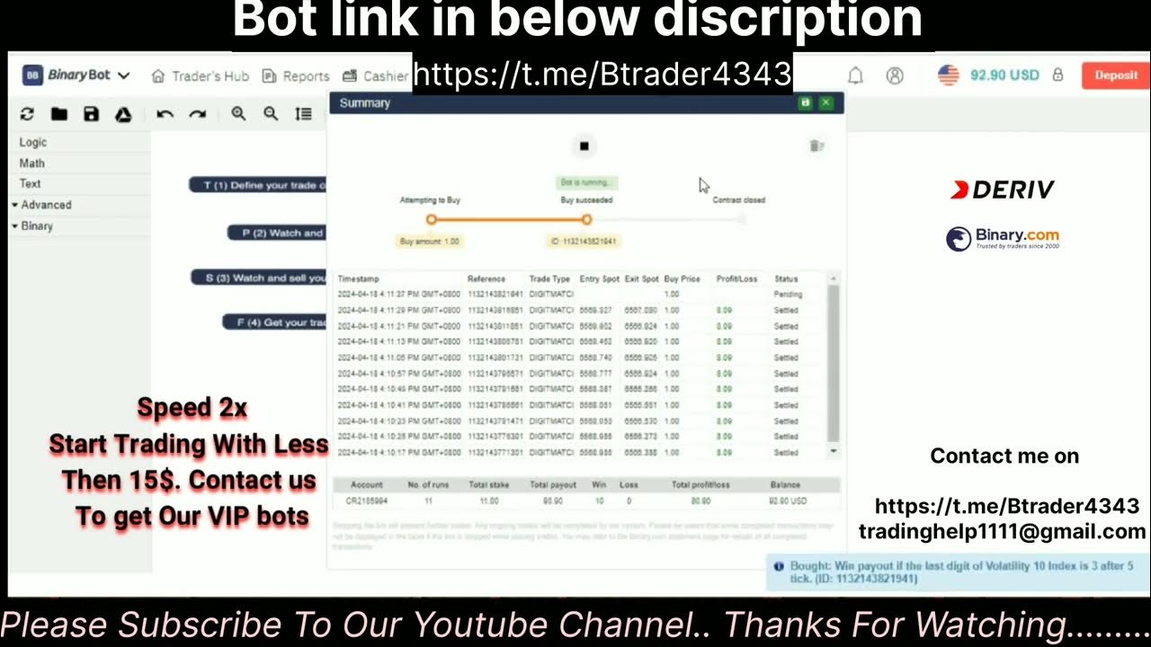 No loss binary bot | Digitmatch bot trading 💹 Live trading 2024.04.18 #binary #deriv #bot # ...