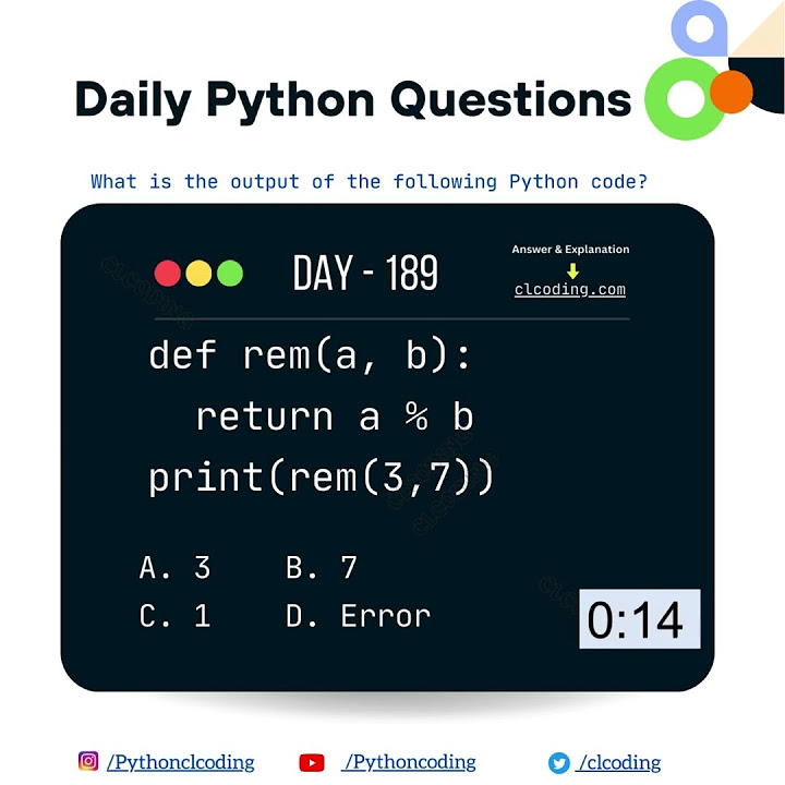 Python Coding challenge - Day 189 | What is the output of the following Python Code? #python ...