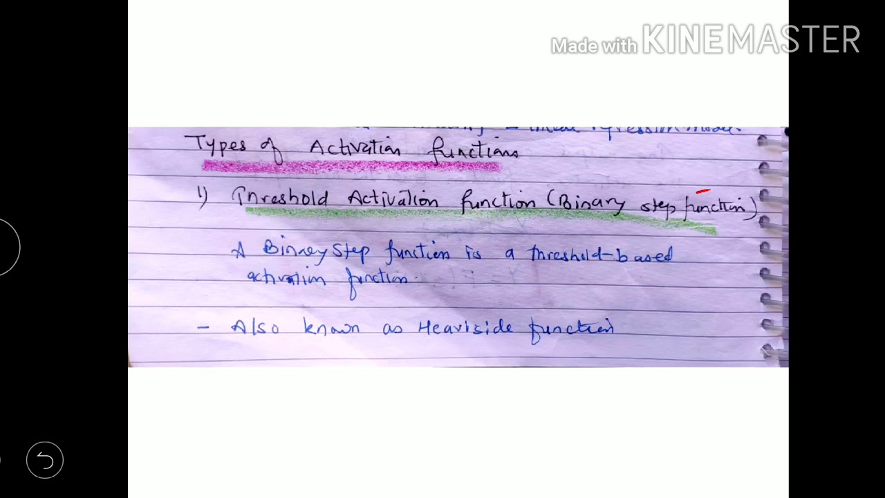 Binary step / Threshold activation function - lecture 19/ machine ...