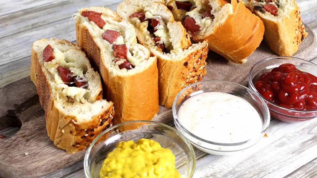Stuffed Bread with Hotdogs, Mushrooms and Cheese - YouTube
