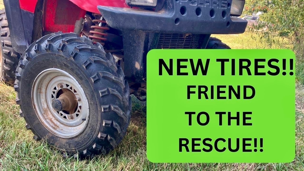 Friend comes to the rescue!! - Replacing the front tires on 4 wheeler ...