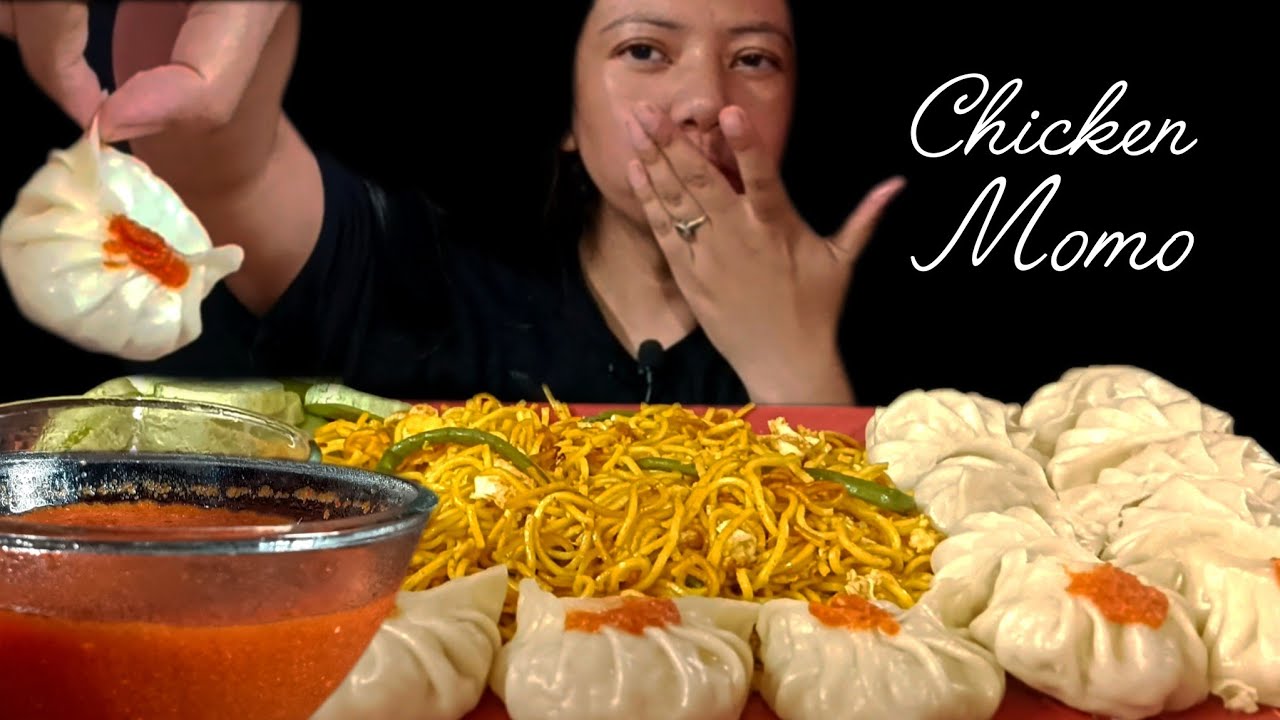 EATING CHICKEN MOMO WITH EGG CHOWMEIN , SPICY CHUTNEY 🔥 - YouTube