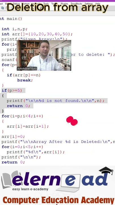 Delete an Element from Array in #clanguage #programming #coding #skills #skill # ...