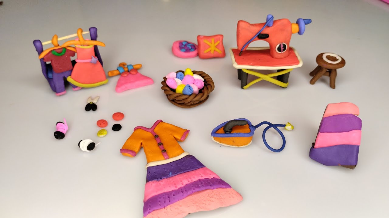 DIY How To Make Polymer Clay Miniature Sewing Machine Set | Sewing ...