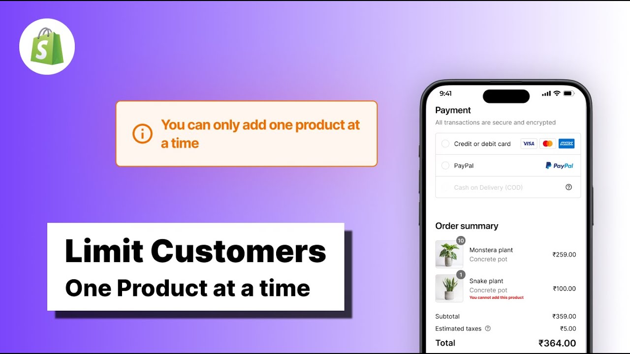 How to Limit Customers to Purchasing Only One Product at a Time on ...