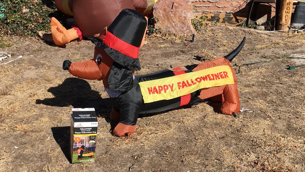 Gemmy airblown inflatable falloweiner dog - YouTube