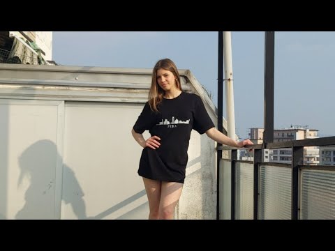 live italian young top model testimonial of a new brand t shirt dressed like a mini  Skirt dress