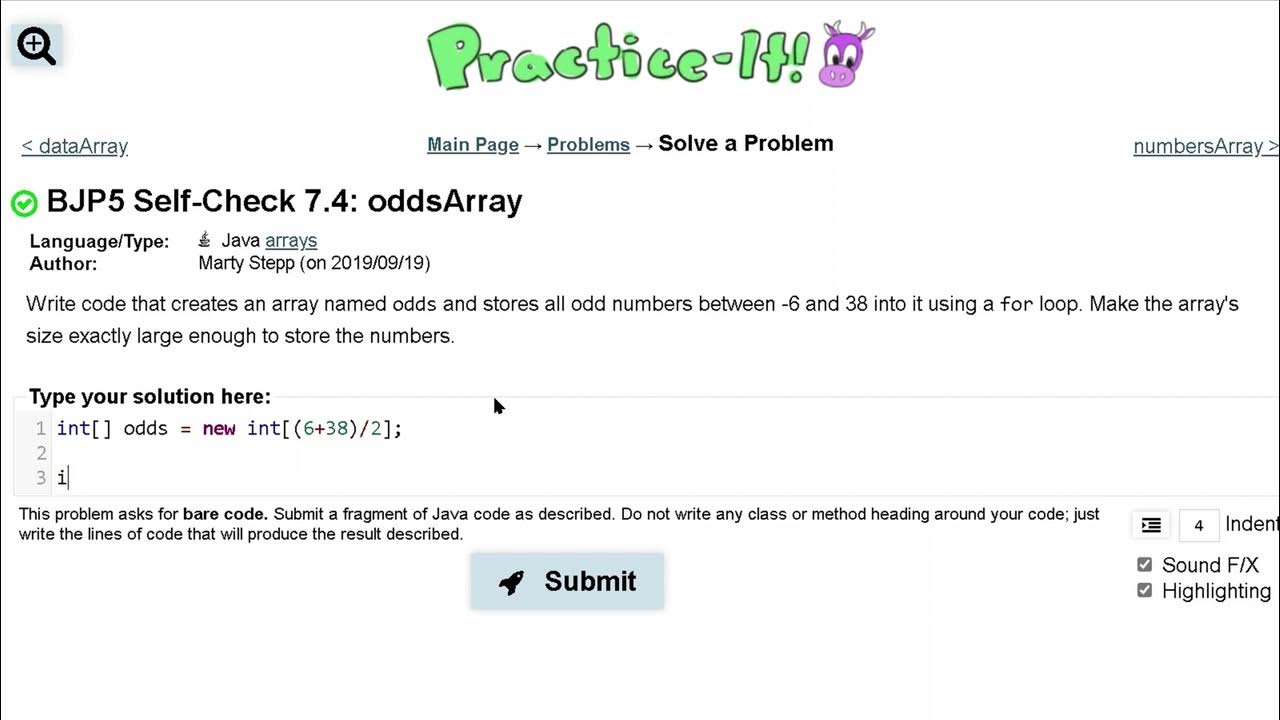 Java Practice It | Self-Check 7.4: oddsArray | arrays, array mystery, array basics - YouTube