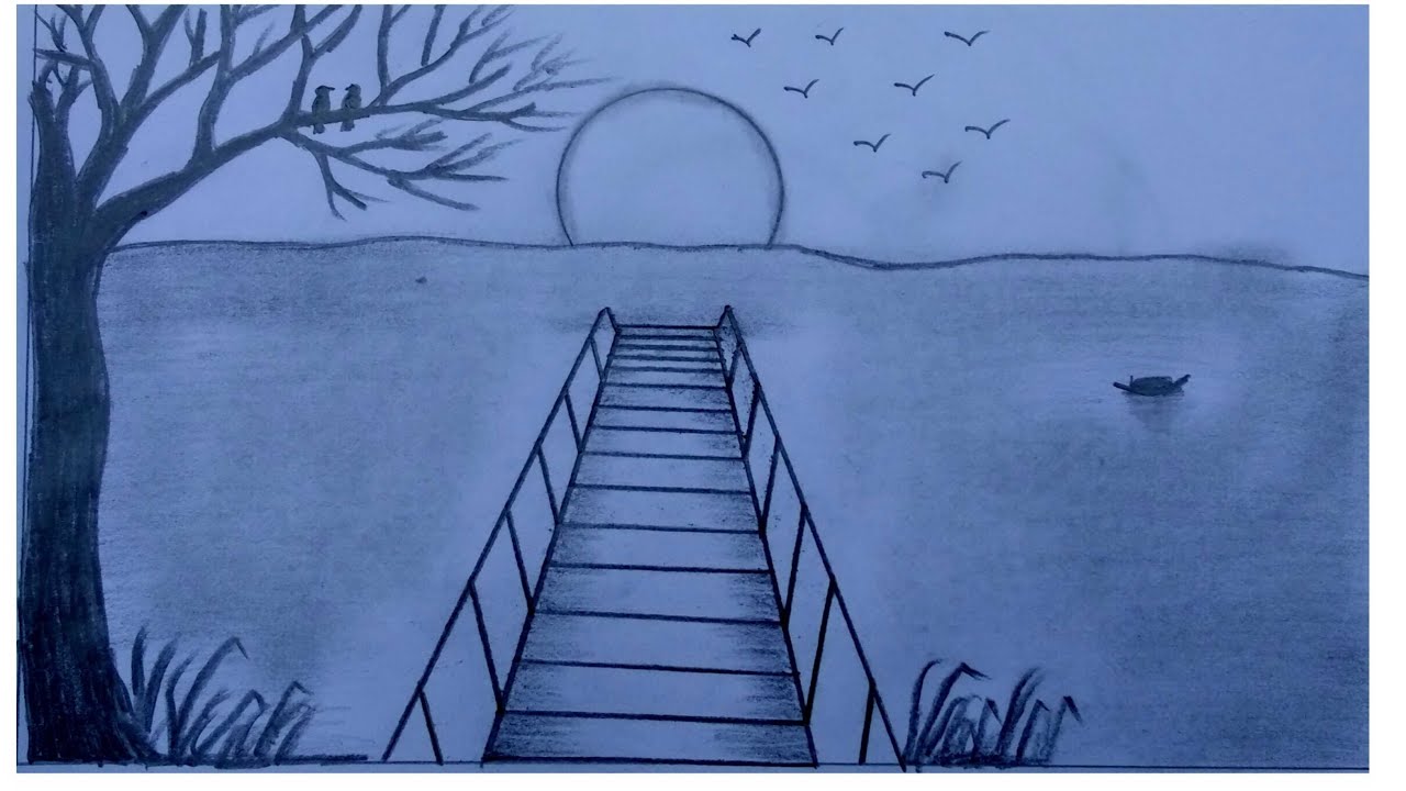 beautiful Drawing of Nature | How to draw sketch Of Nature Pencil ...